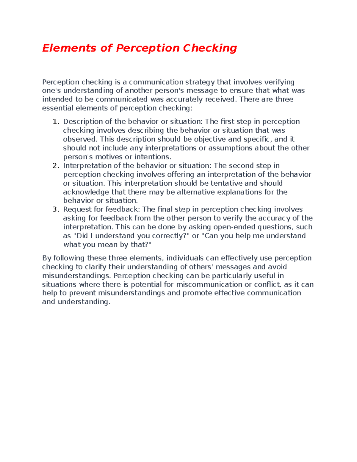 Document 72 - essay - Elements of Perception Checking Perception ...