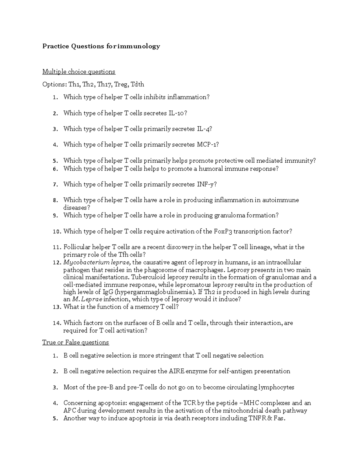 Immunology Exam 3 Practice Questions - Practice Questions for ...