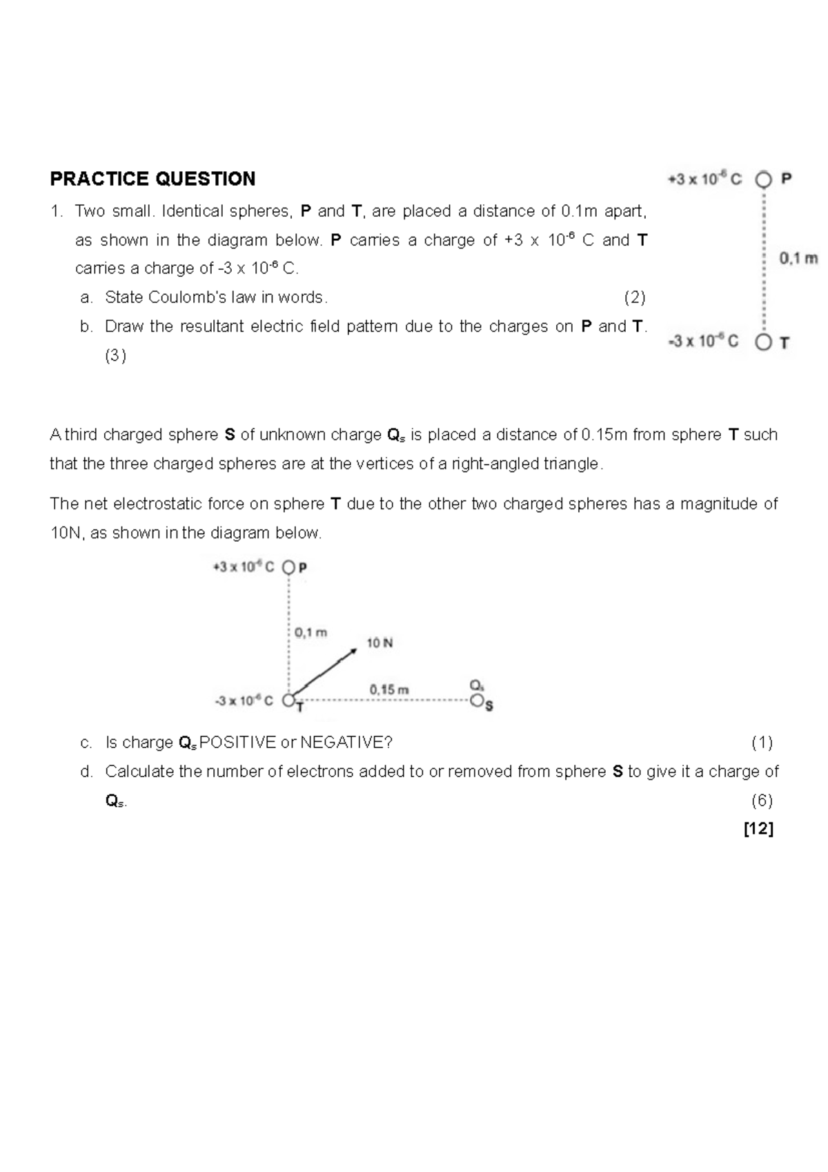 Electrostatics Practice question grd 11 - Studocu