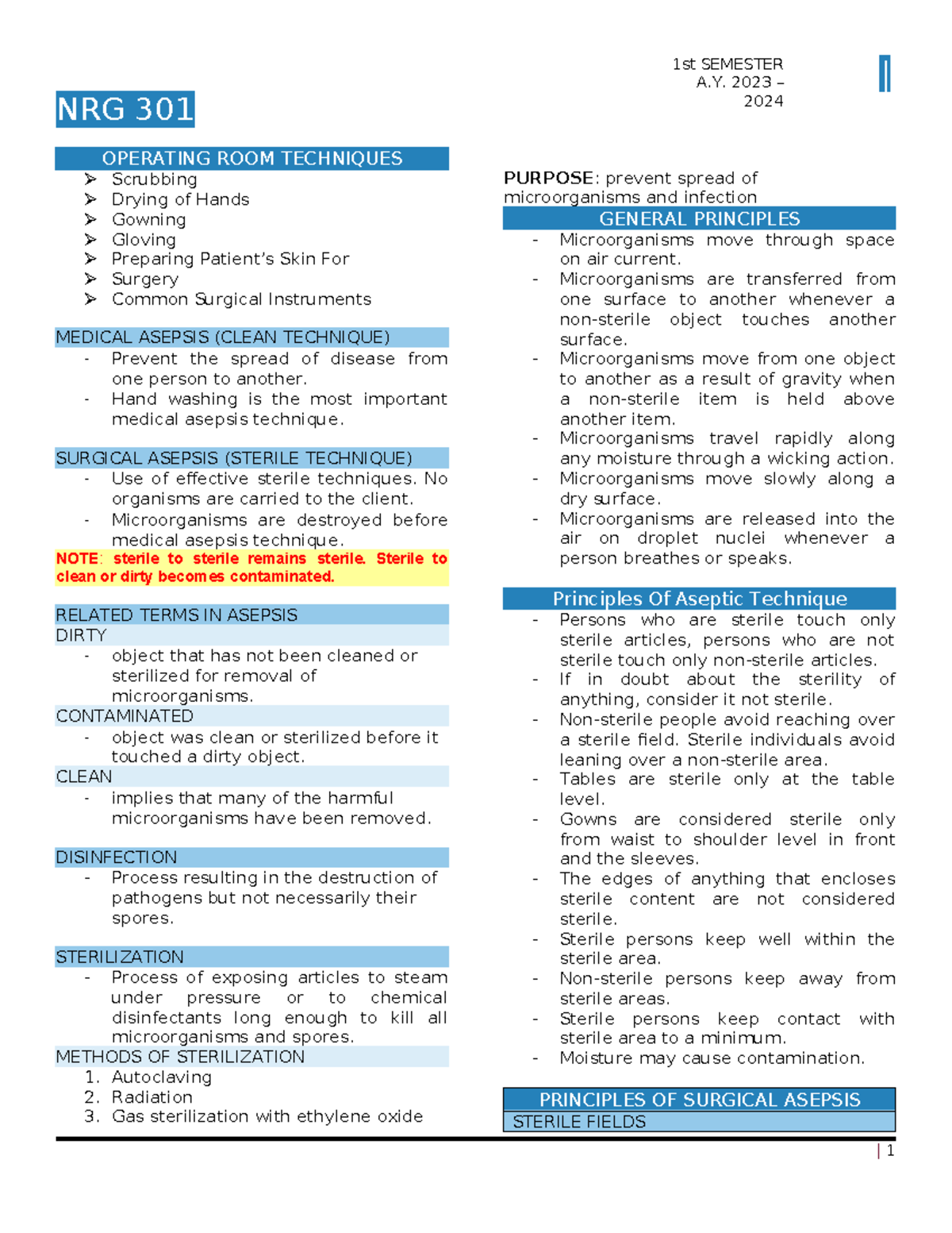 303 - MEDICAL SURGICAL NURSING 301 - 1st SEMESTER A. 2023 – 2024 | NRG ...