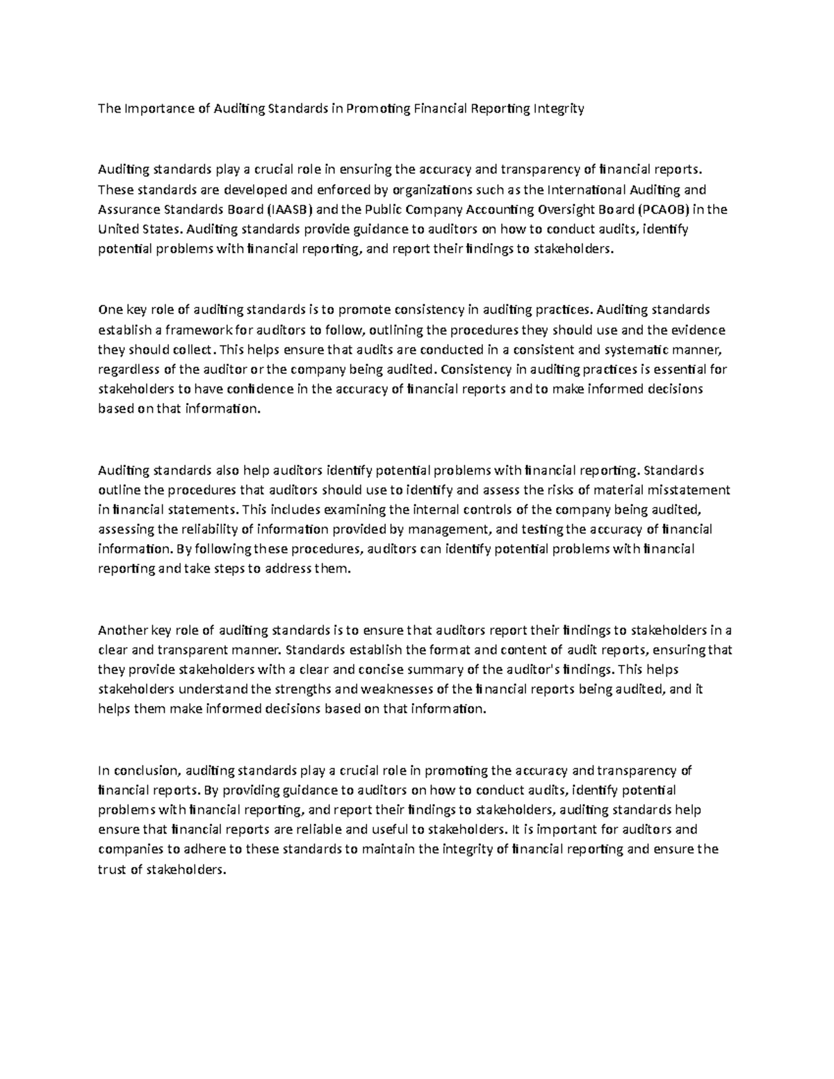 The Importance of Auditing Standards in Promoting Financial Reporting ...