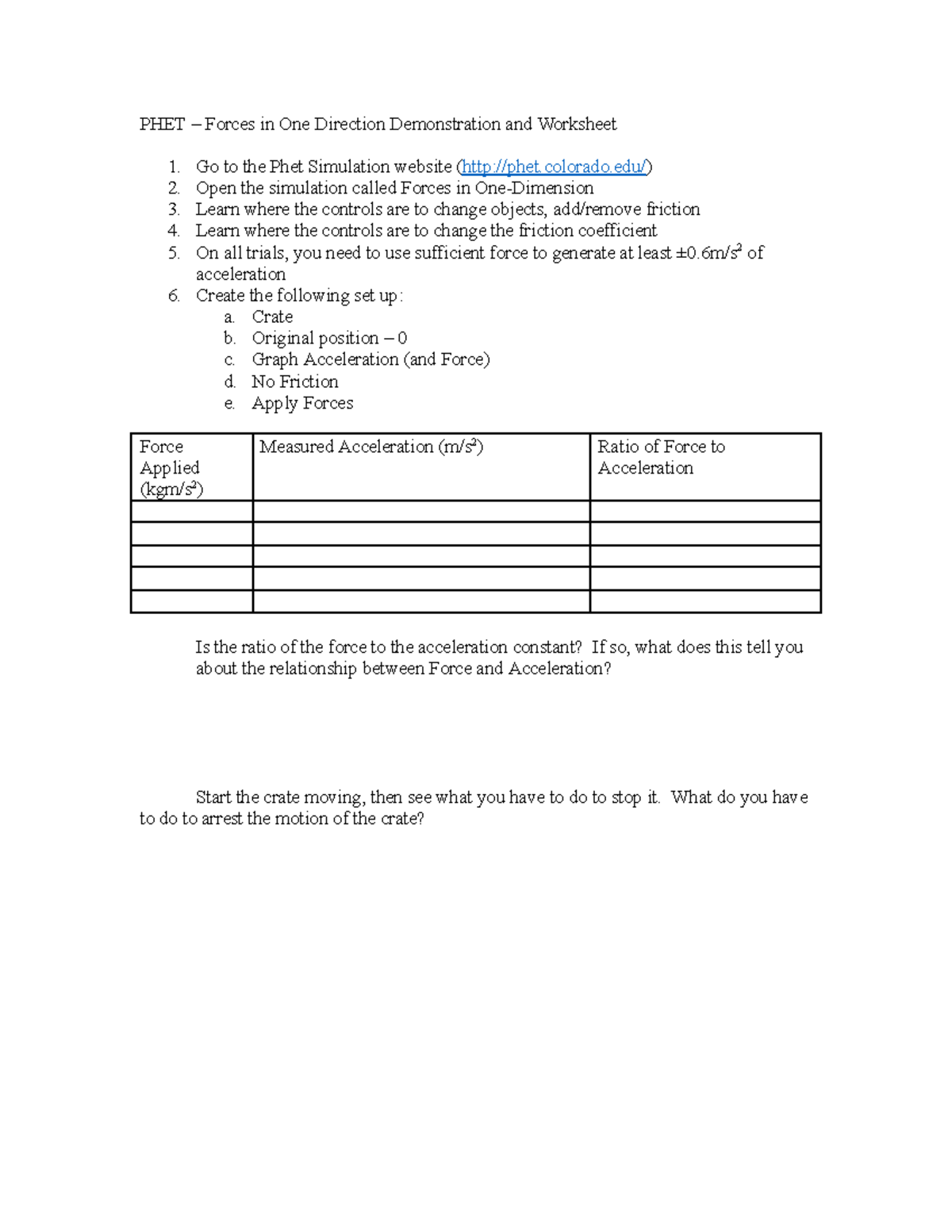 Forces 1-Dimension - PHET – Forces in One Direction Demonstration and ...