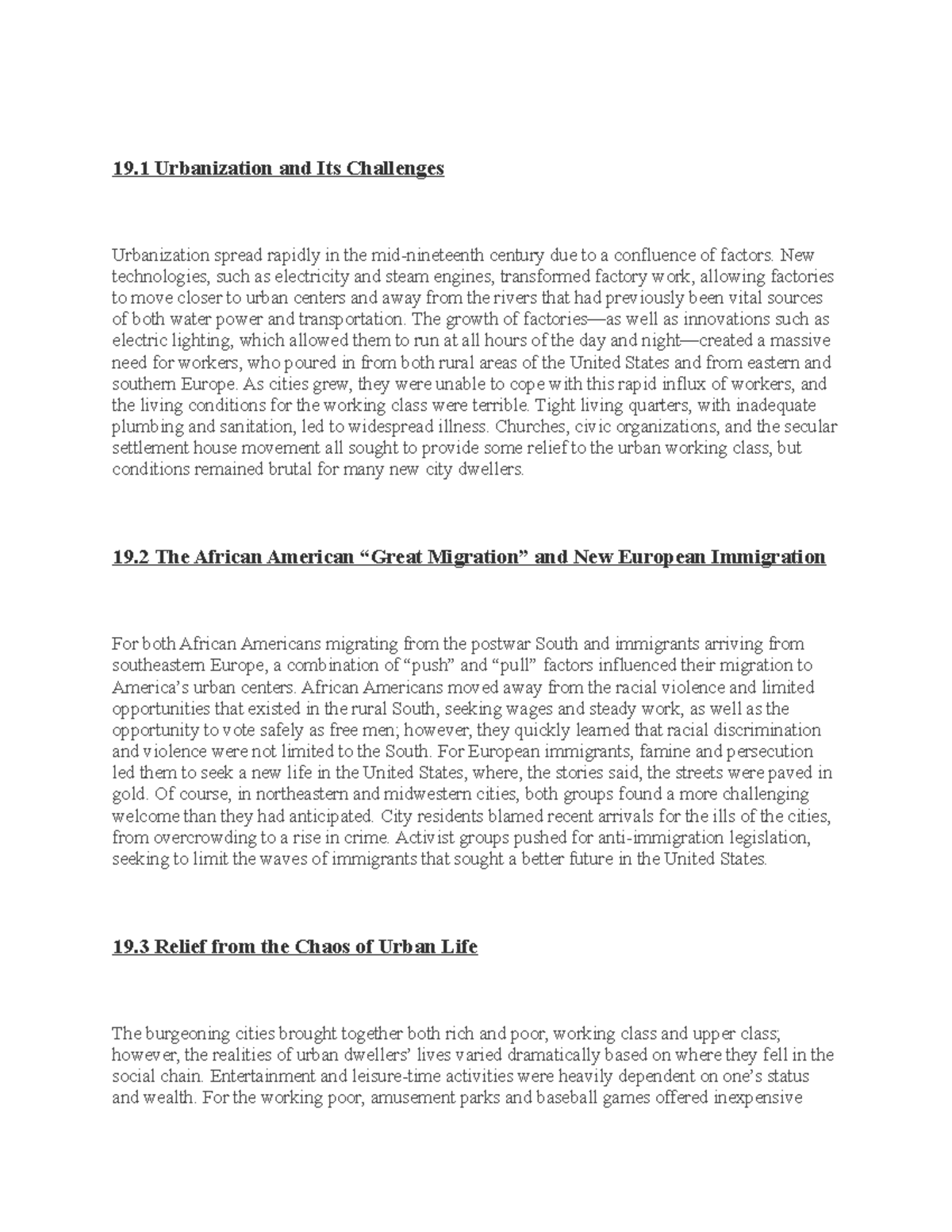 US History Chapter 19 Summary - 19 Urbanization and Its Challenges ...