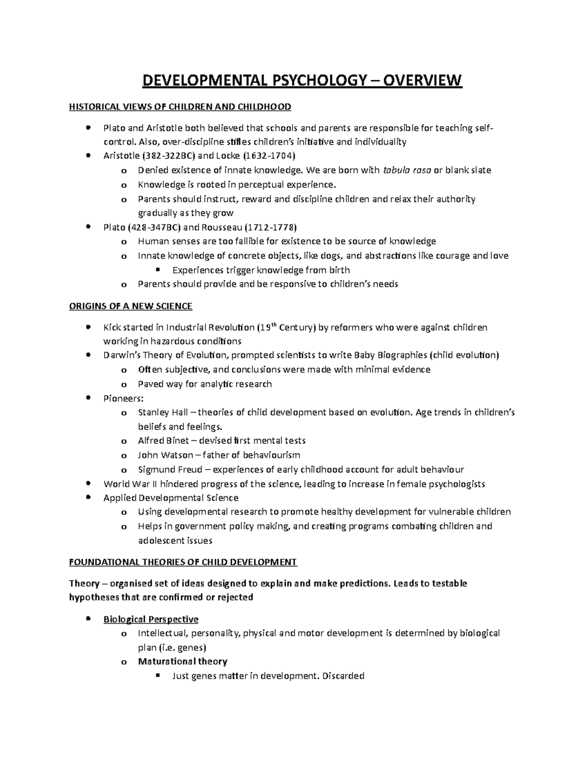 Lecture notes, lectures 1 - 5 - DEVELOPMENTAL PSYCHOLOGY – OVERVIEW ...