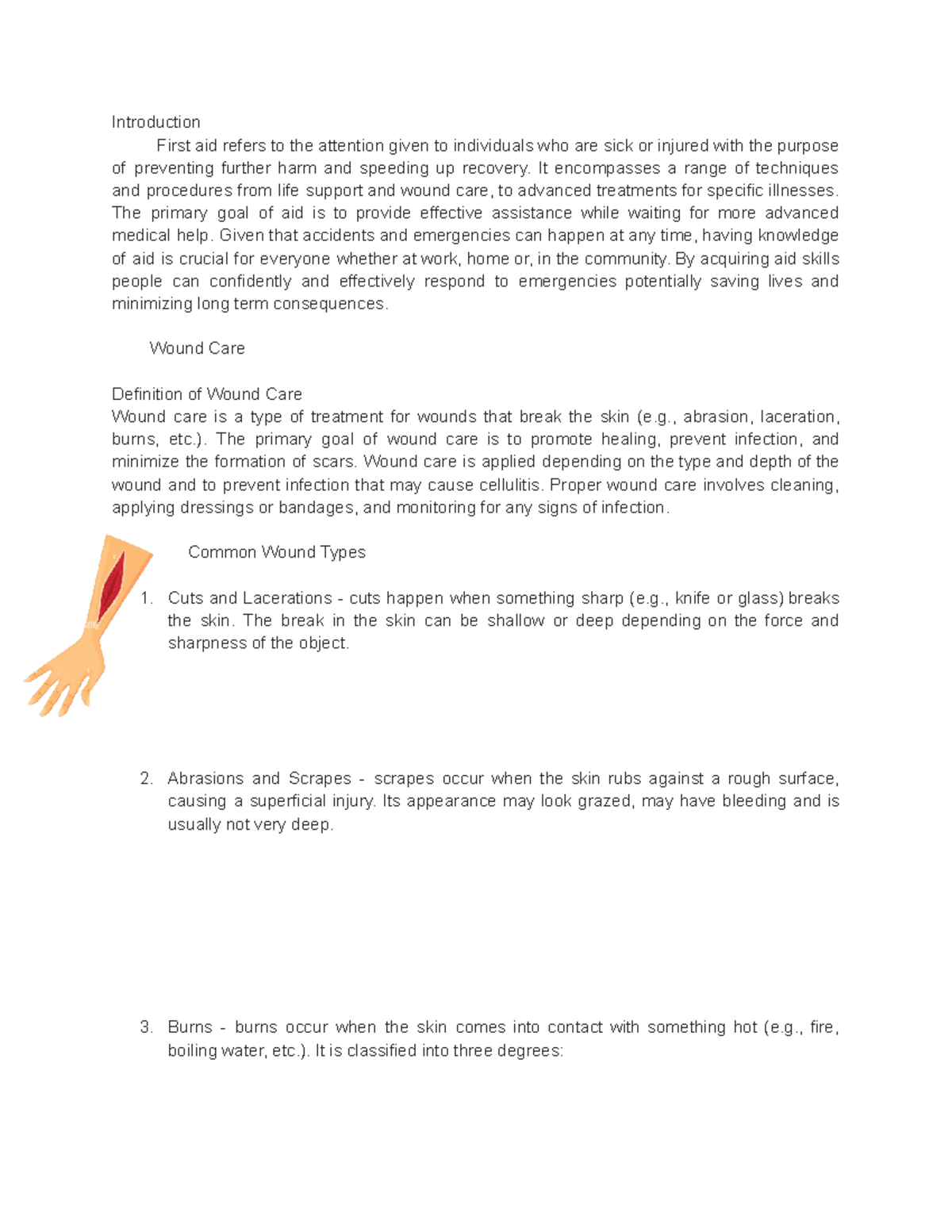 FIRST AID WOUND CARE - Introduction First aid refers to the attention ...