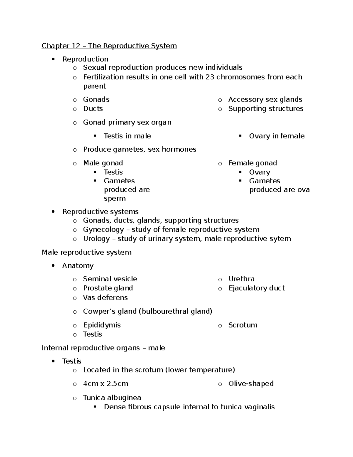 Chapter 12 - Chap 12 - Chapter 12 – The Reproductive System ...