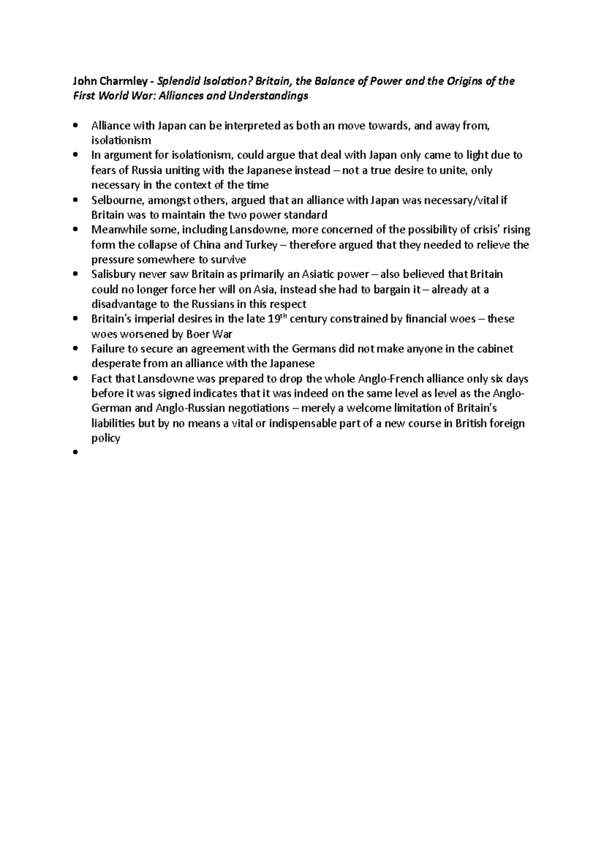 British Foreign Policy And The Origins Of The World Wars Notes - John ...
