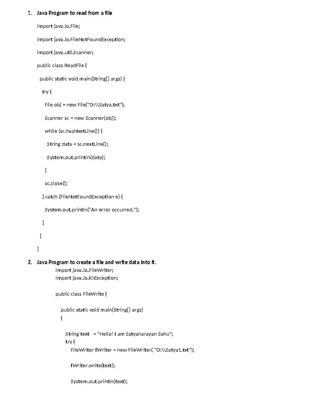 File Handling Programs - Java Program to read from a file import java.io; import java.io; import ...