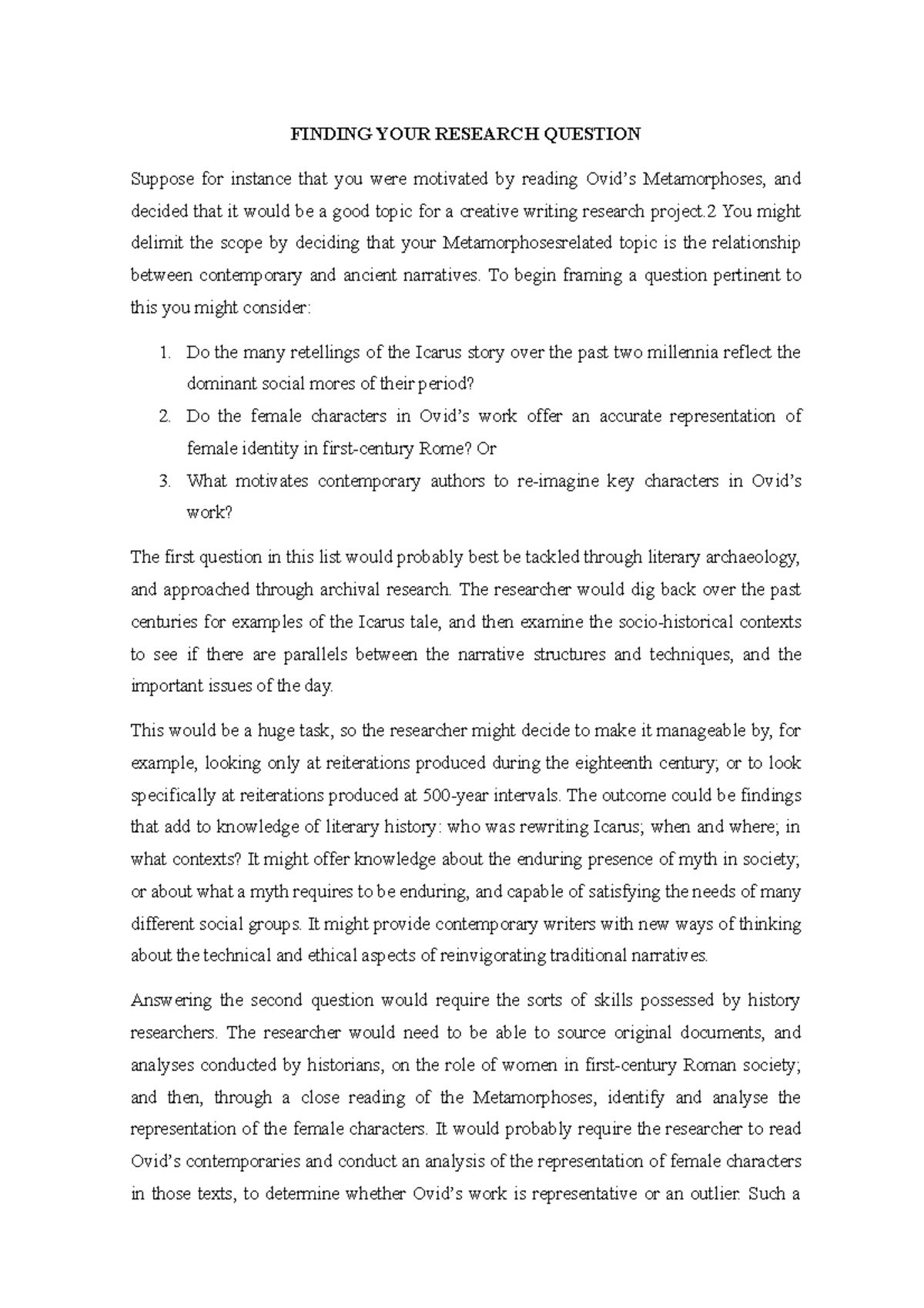 Finding YOUR Research Question - FINDING YOUR RESEARCH QUESTION Suppose ...