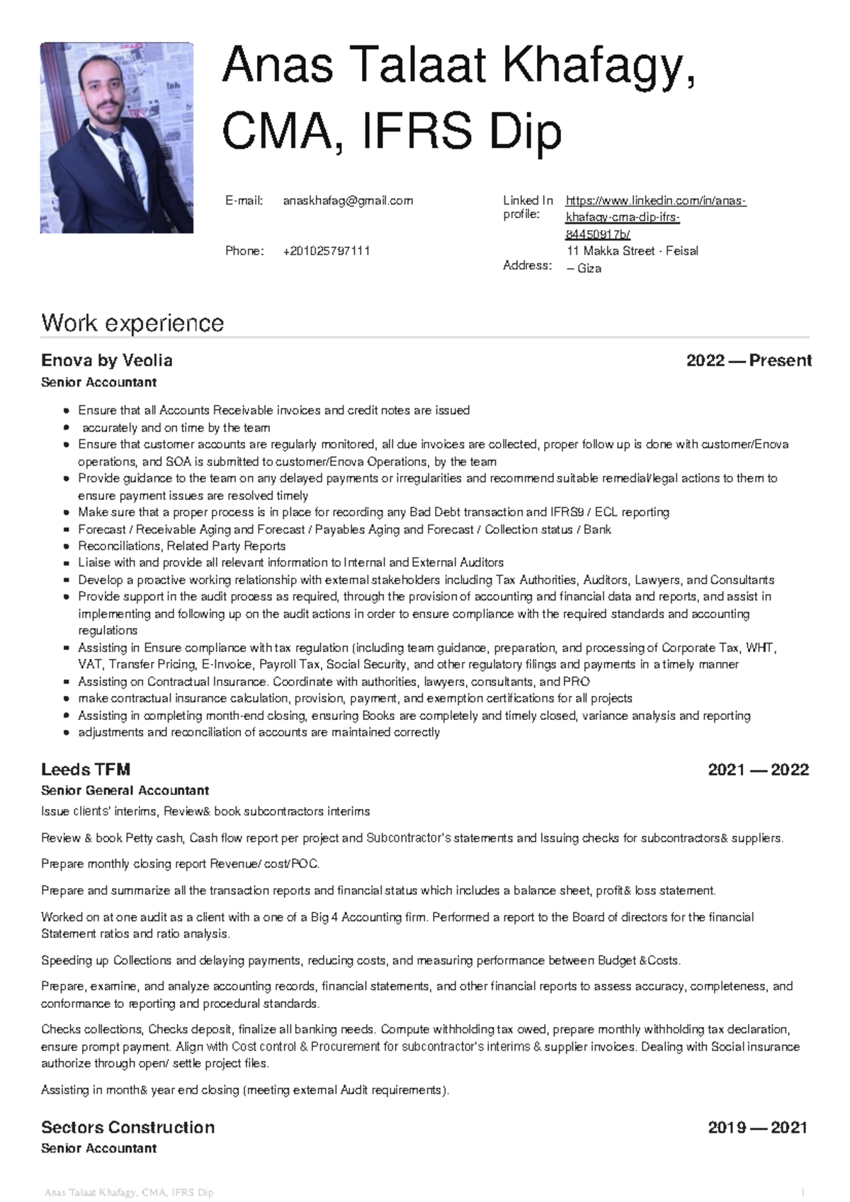Anas Khafagy,CMA,IFRS Dip.CV - Anas Talaat Khafagy, CMA, IFRS Dip 1 Anas Talaat Khafagy, CMA ...