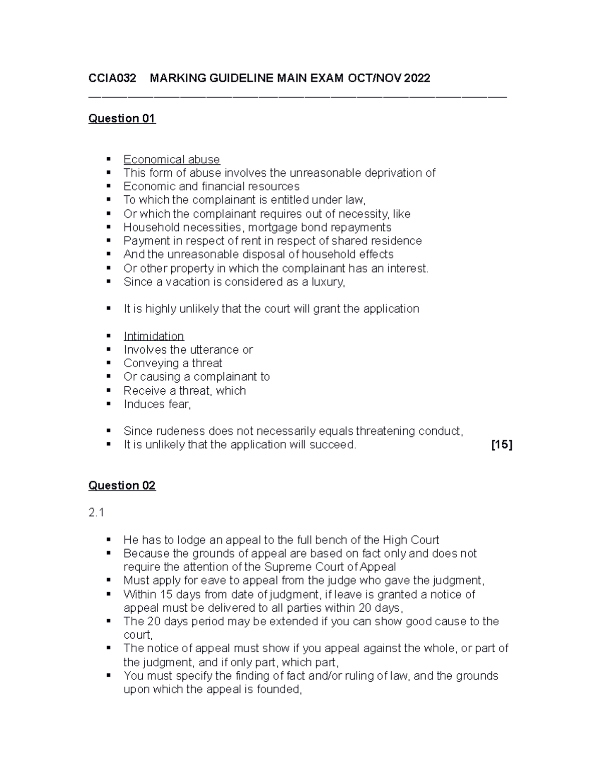 Exam Main Memo 2022 - practice - CCIA032 MARKING GUIDELINE MAIN EXAM ...