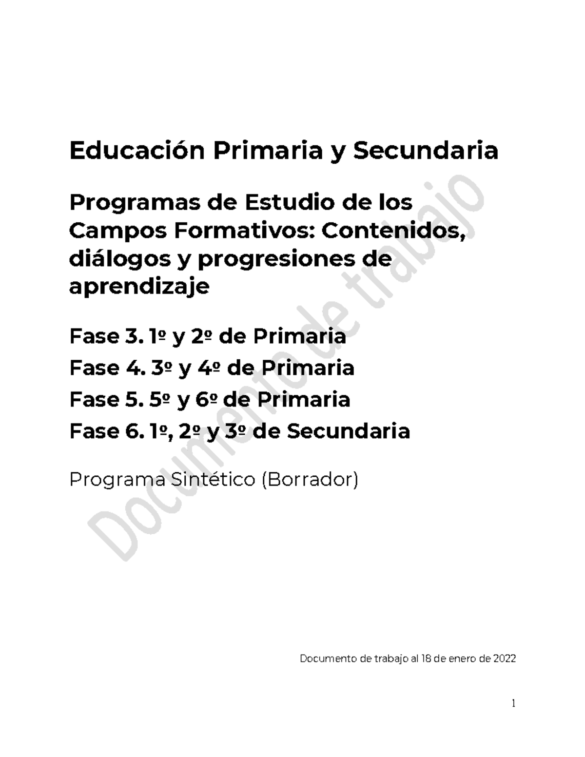Planes por fases - Educación Primaria y Secundaria Programas de Estudio de los Campos Formativos ...