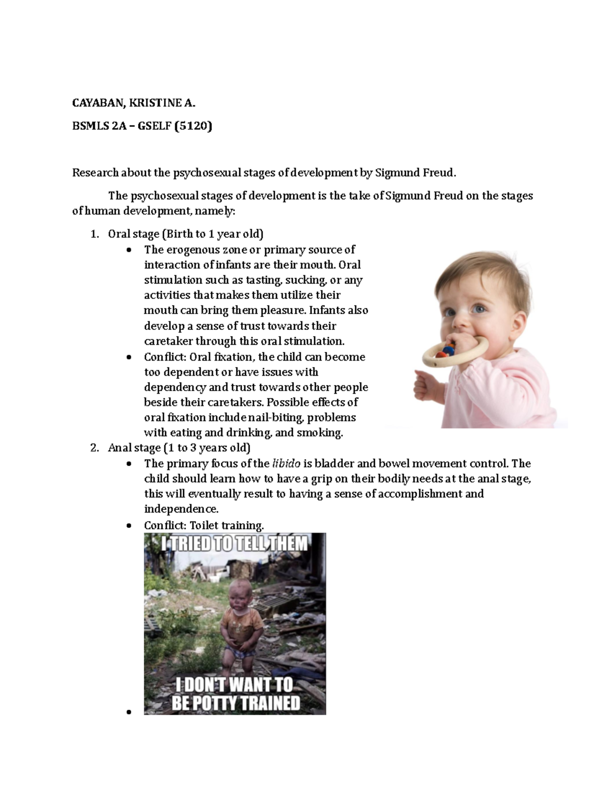 Psychosexual Stages Theory by Sigmund Freud - CAYABAN, KRISTINE A ...