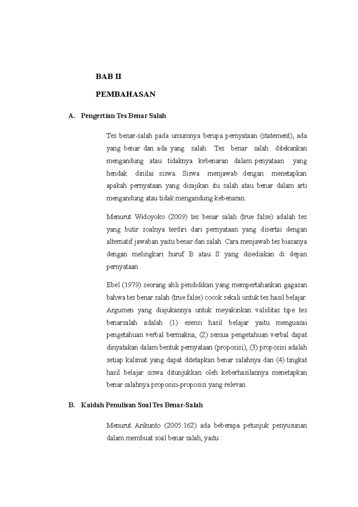 Makalah Sub Bab Pengertian Tes Benar Salah dan Jenis jenisnya Evaluasi ...