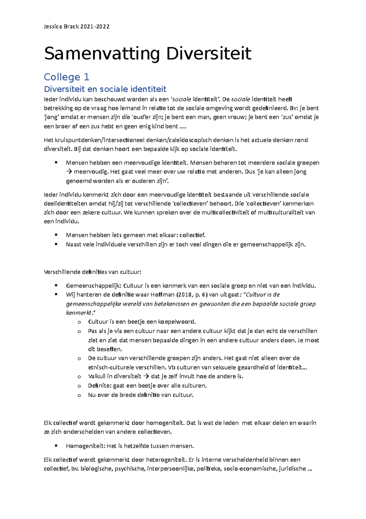 Samenvatting Diversiteit (met alle notities) - Samenvatting Diversiteit College 1 Diversiteit en ...