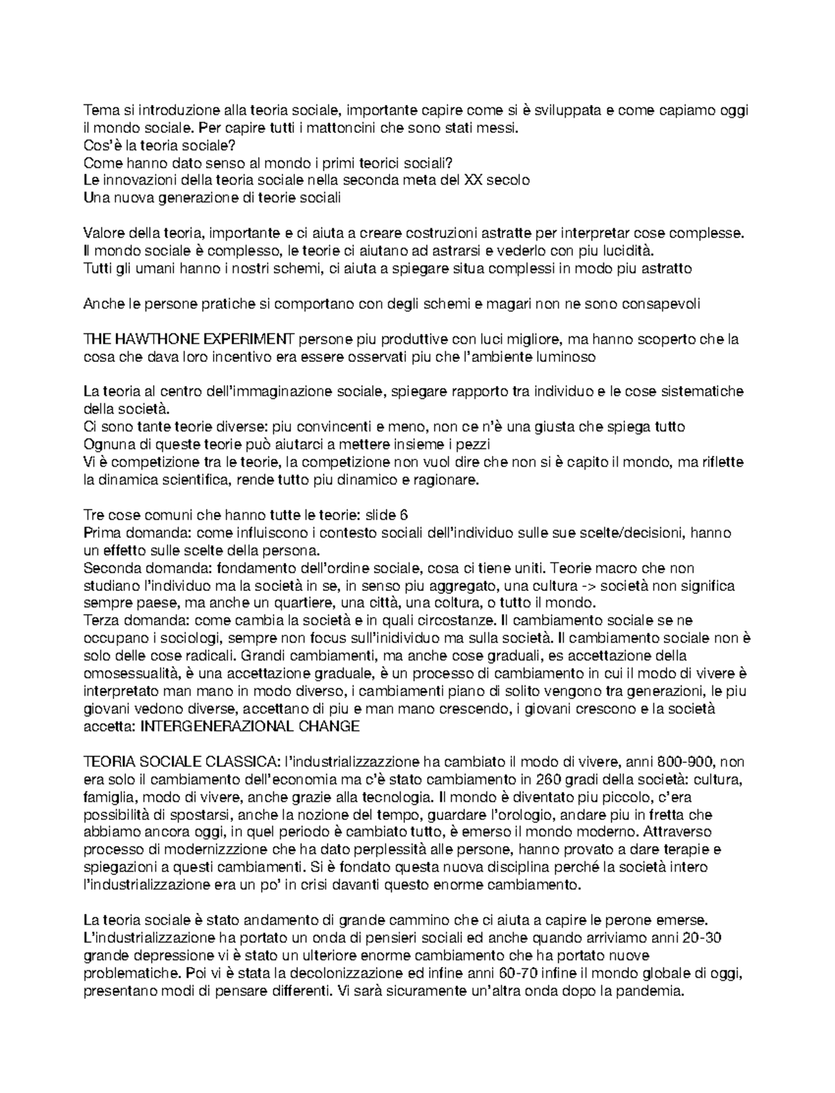 Lezione 2 Teoria Sociale capitolo 2 - Tema si introduzione alla teoria ...