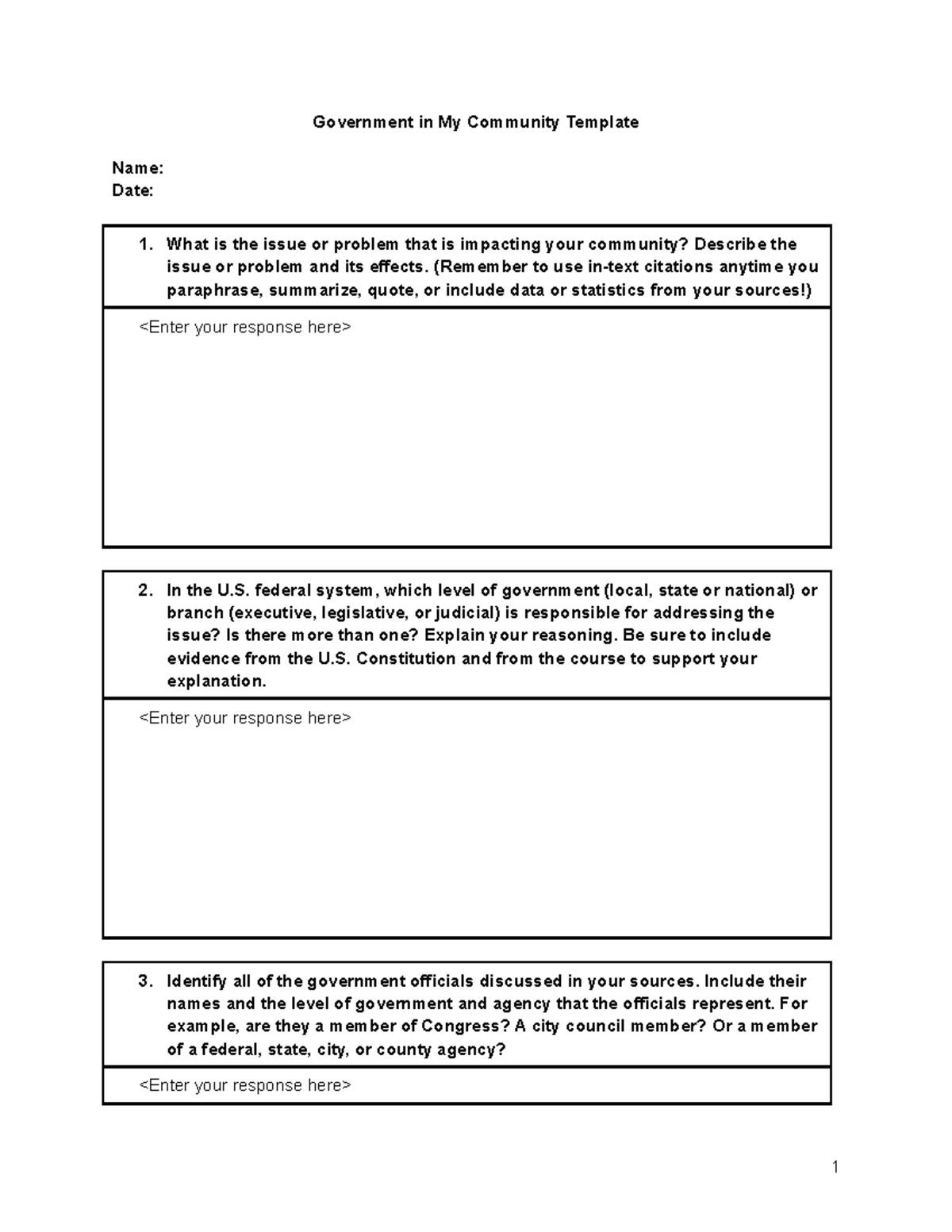 Government in My Community Template - Government in My Community ...