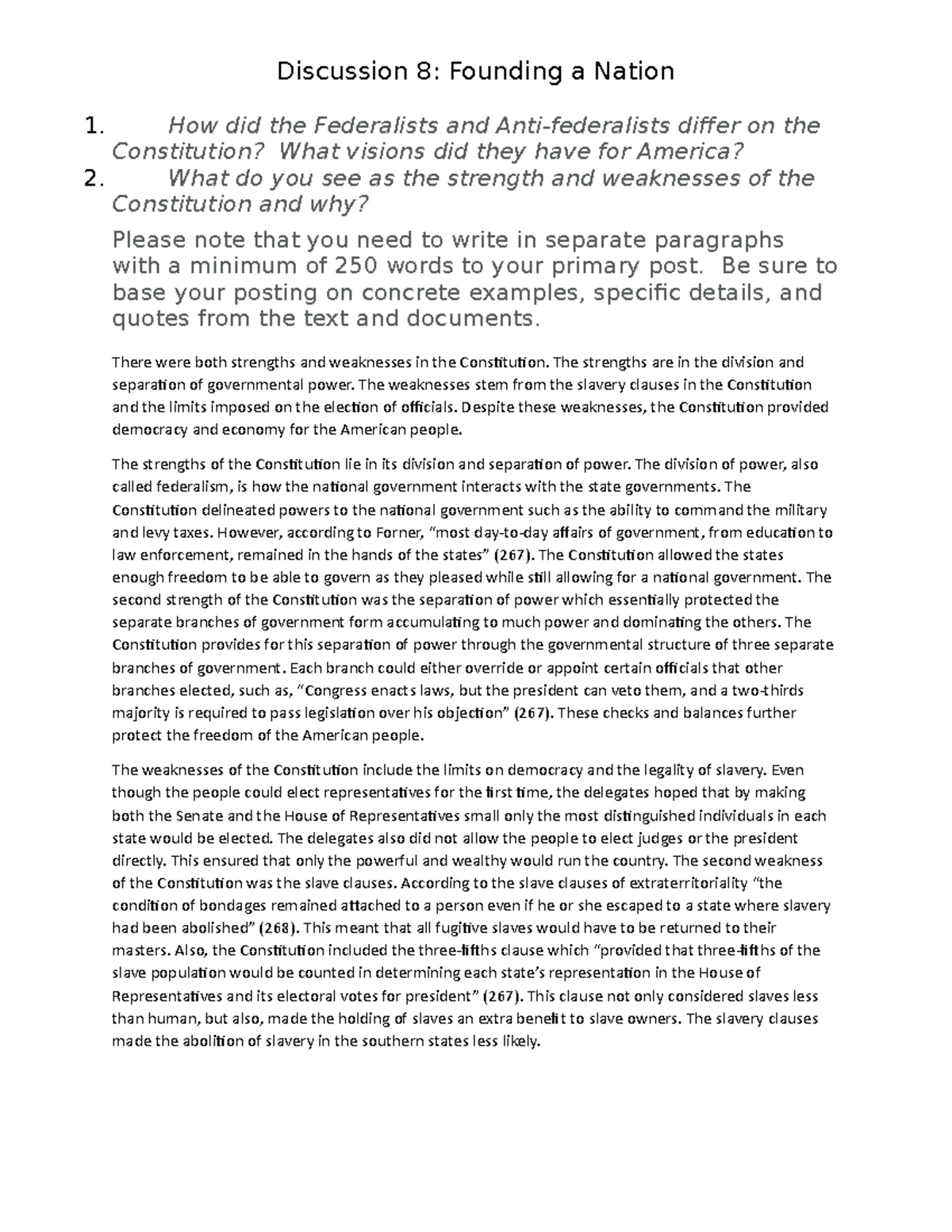 Discussion 8 Founding a Nation - Discussion 8: Founding a Nation 1. How ...