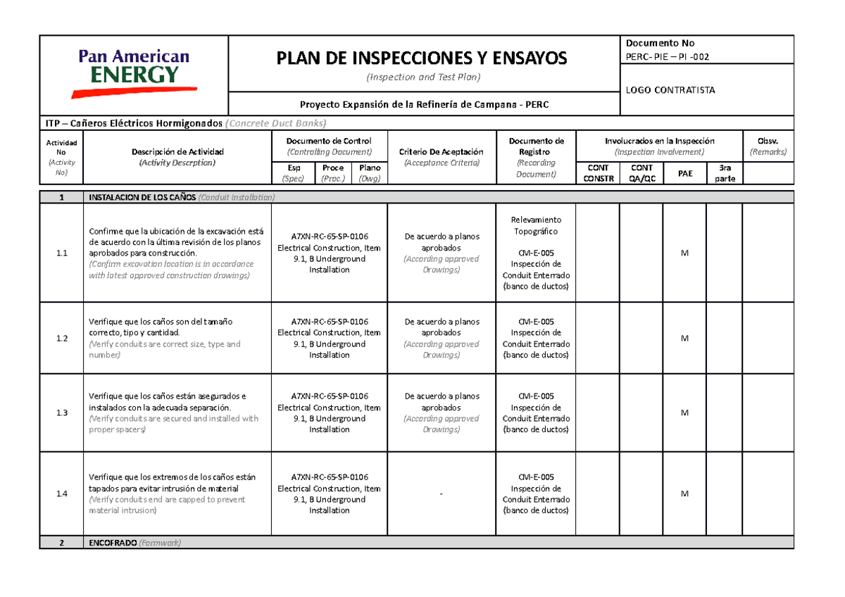 Plan de inspección y ensayo-Cañero electrico - PLAN DE INSPECCIONES Y ...