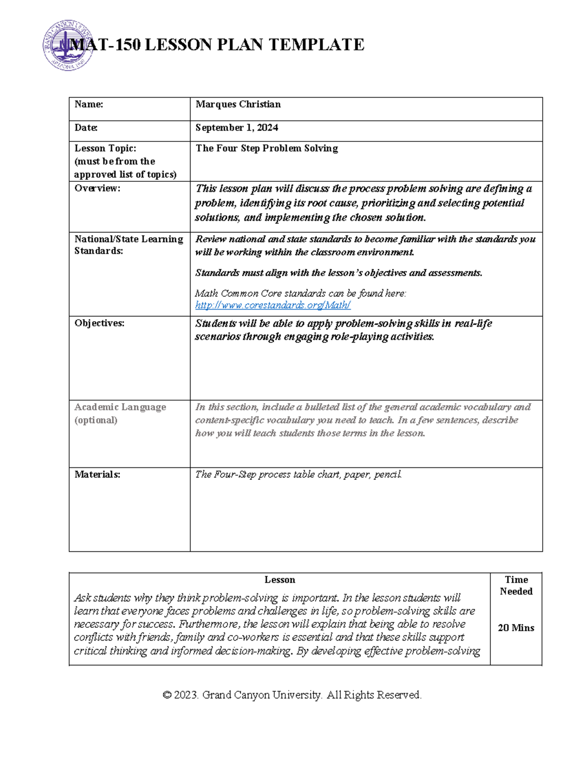 MAT-150 Lesson Plan-marques - MAT-150 LESSON PLAN TEMPLATE Name ...