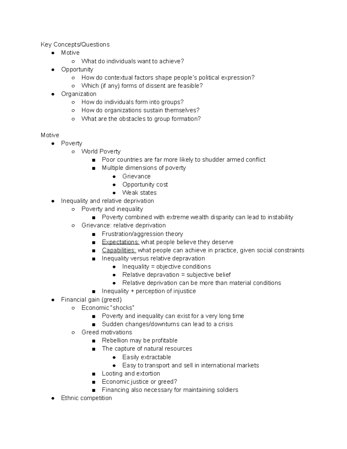 Causes of Conflict - Source is combination of lecture and summary of ...