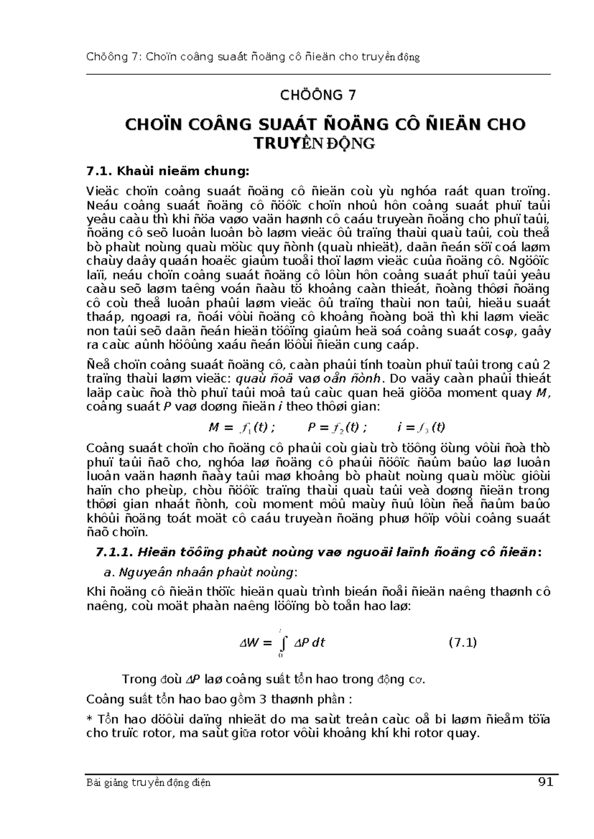 Chuong 7 - ok bài này hay - CHÖÔNG 7 CHÖÔNG 7 CHOÏN COÂNG SUAÁT ÑOÄNG ...