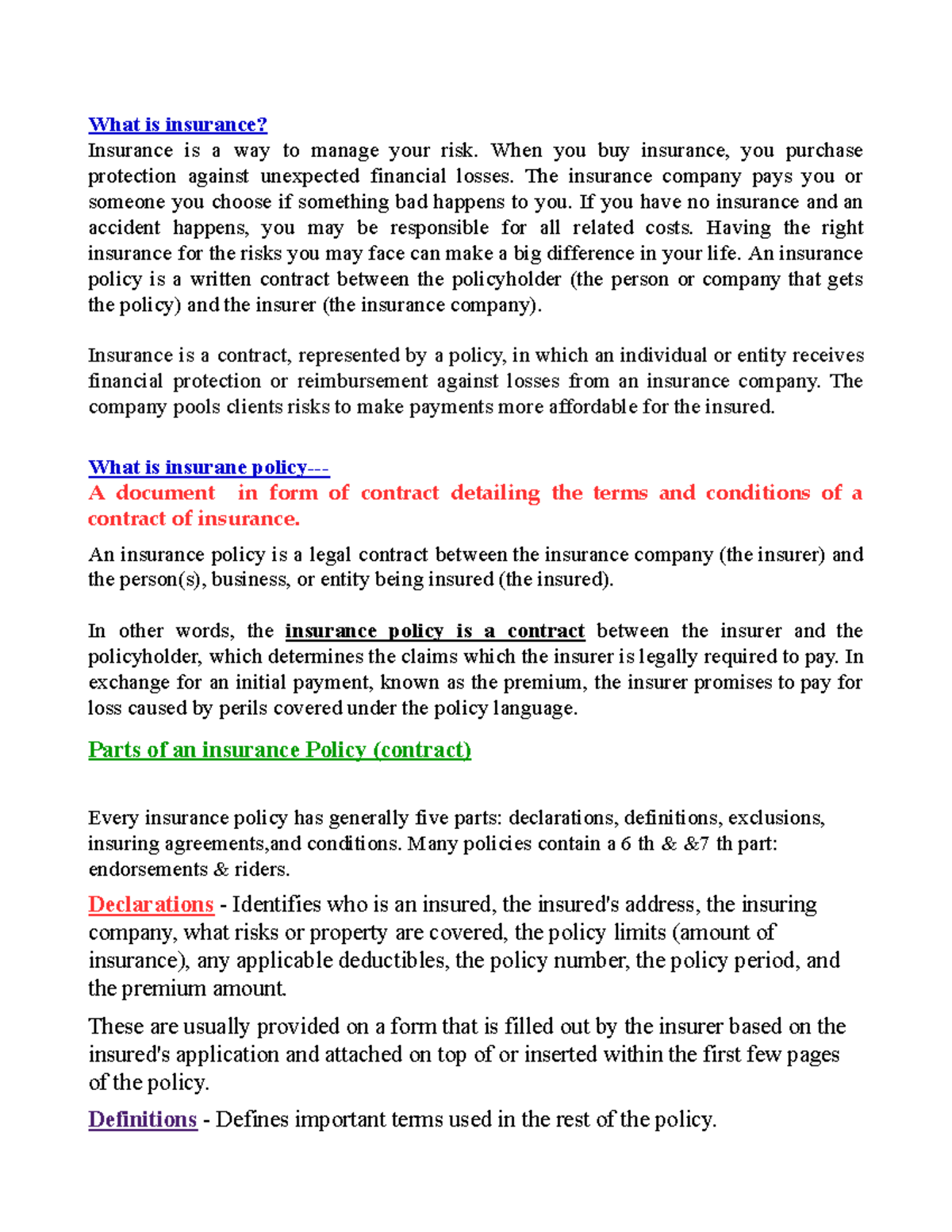 Insurance policies - Random - What is insurance? Insurance is a way to ...