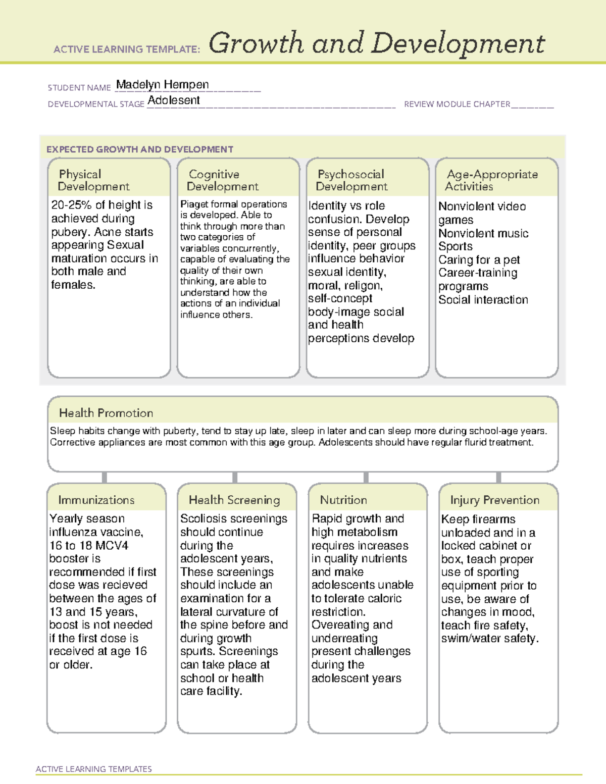 ATI Growth & Development Adolesent - NURS 464 - ACTIVE LEARNING ...