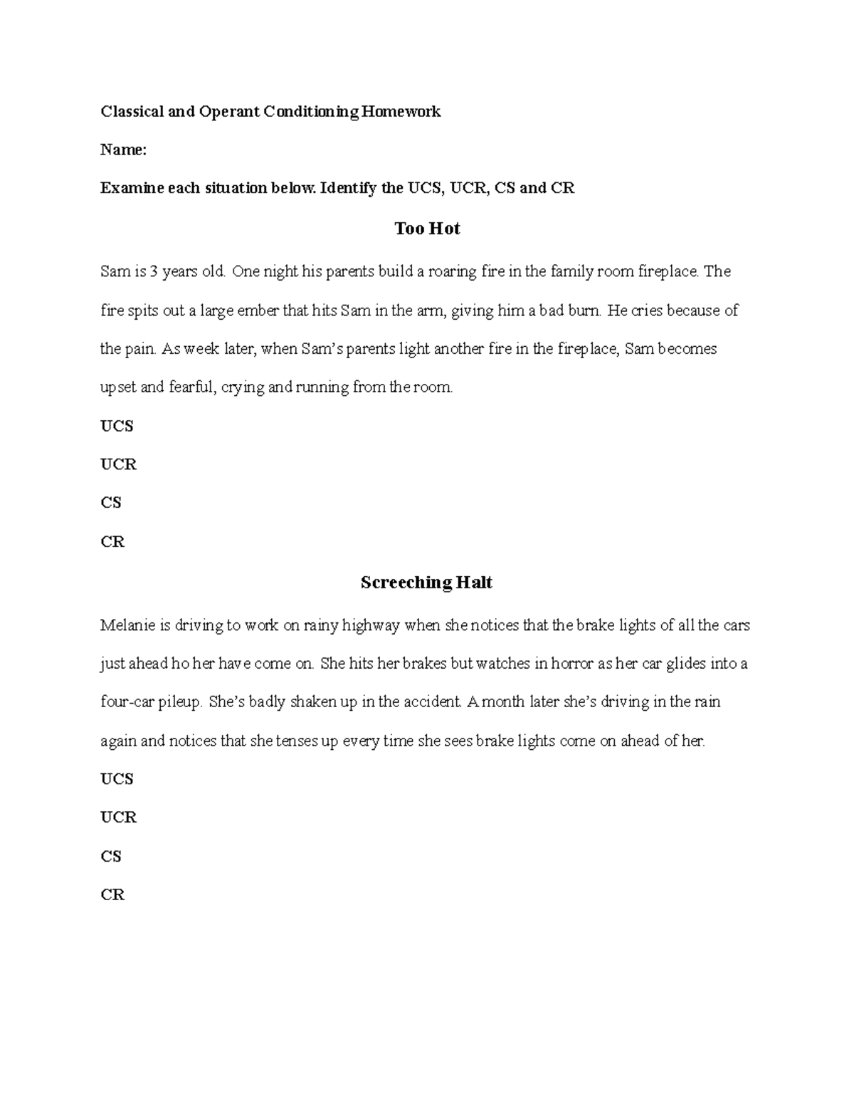 Classical and Operant Conditioning Homework - Classical and Operant ...