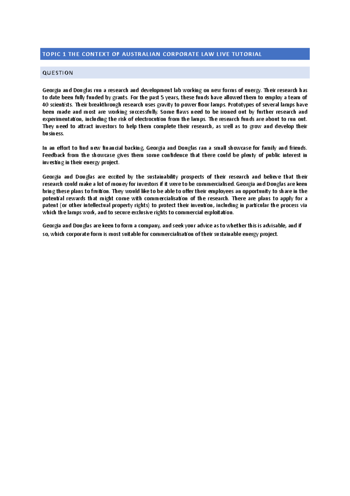 LLH305 Tutorial Question Week 1 - TOPIC 1 THE CONTEXT OF AUSTRALIAN ...