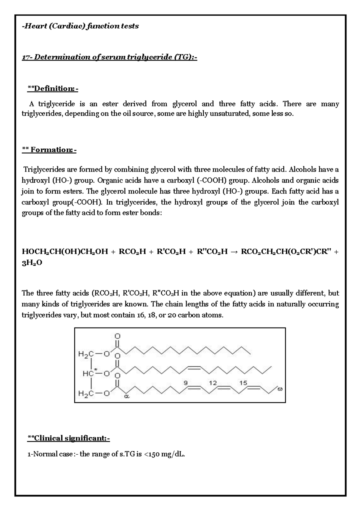 TG - triglycerides -Heart (Cardiac) function tests 17- Determination of ...