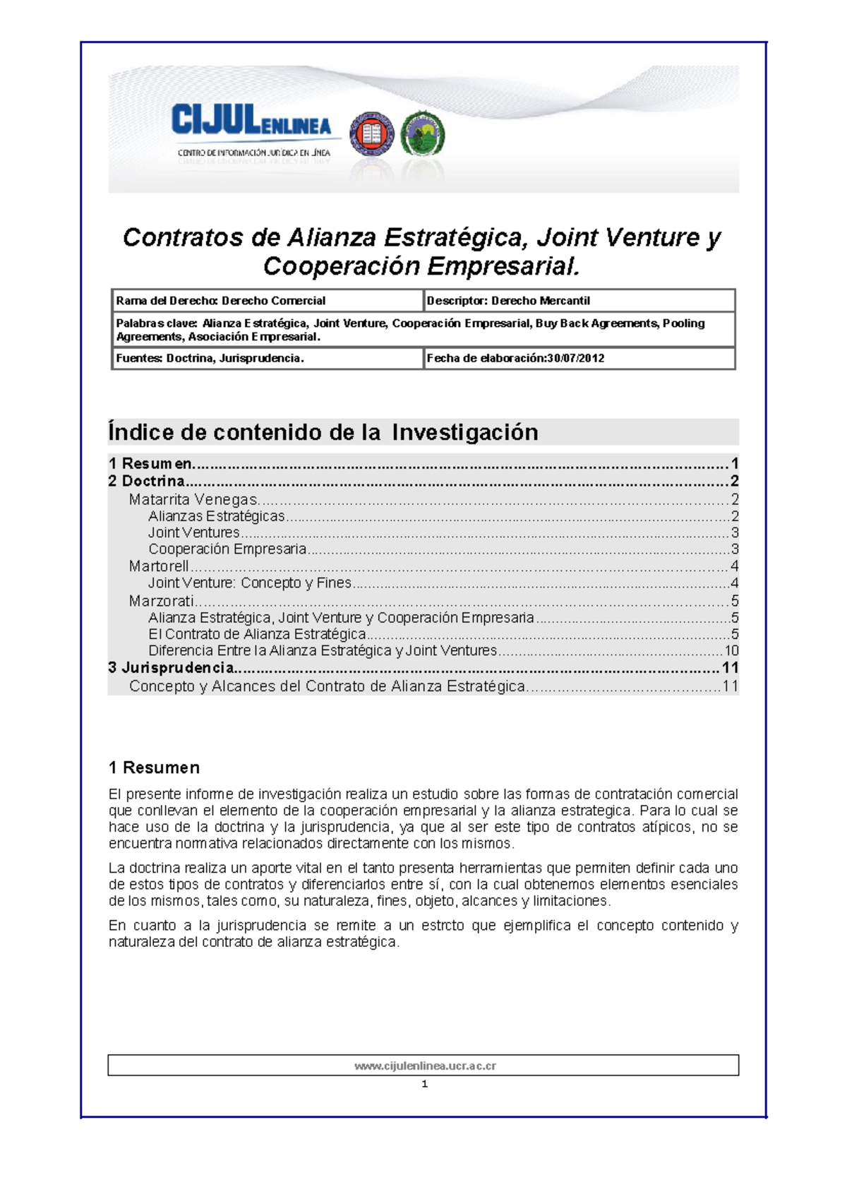 Alianza estrategica, joint venture y cooperacion empresarial ...