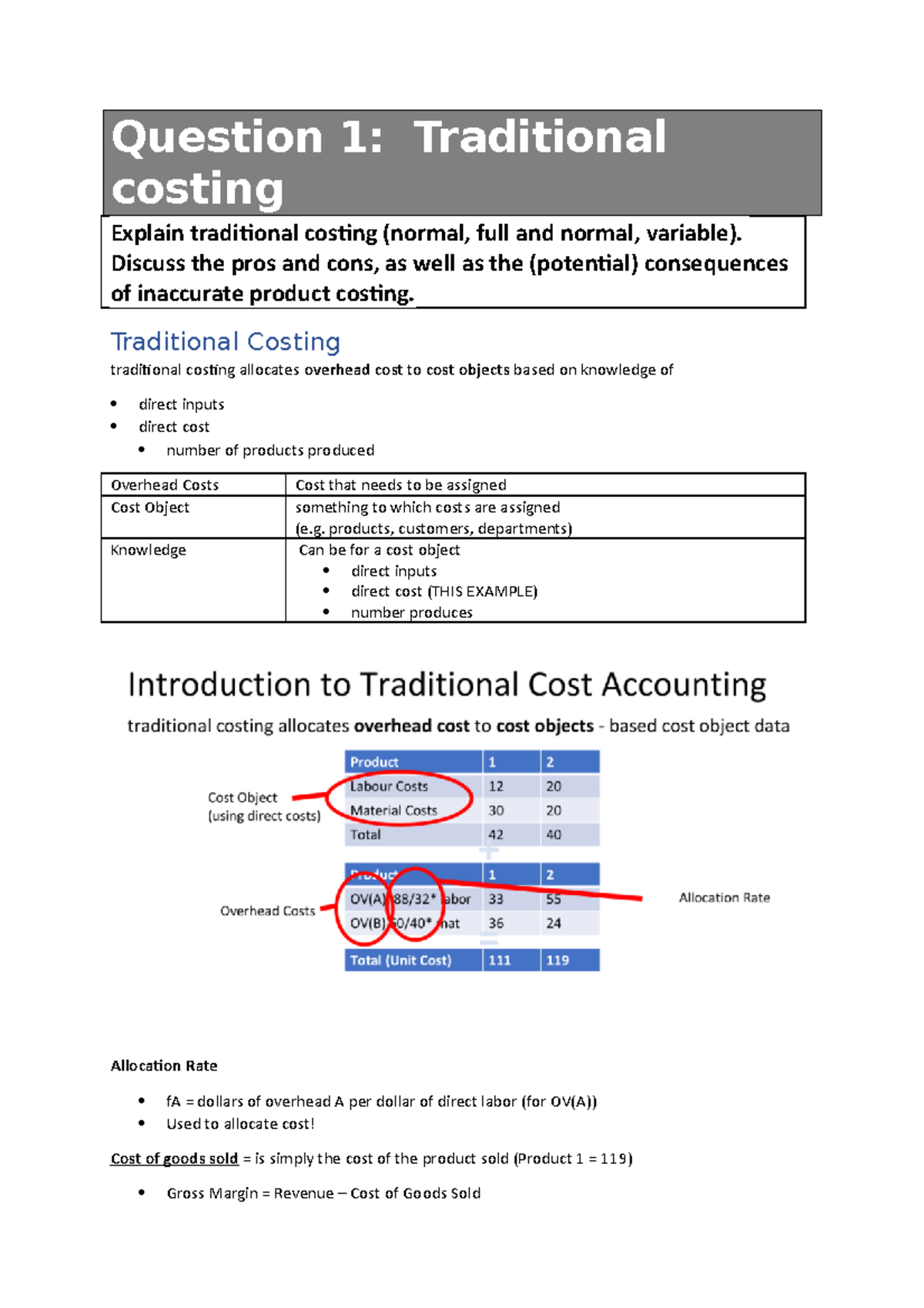 Management Accounting Exam Prep Final - Question 1: Traditional costing ...