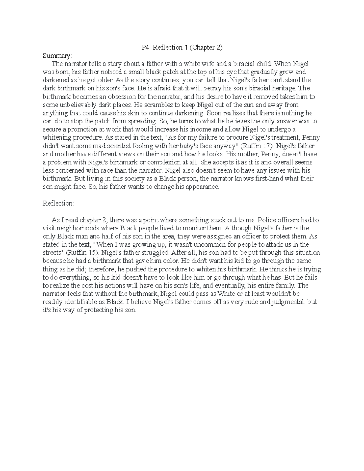 P4-Reflection 1 , Chapter 2 - P4: Reflection 1 (Chapter 2) Summary: The narrator tells a story ...