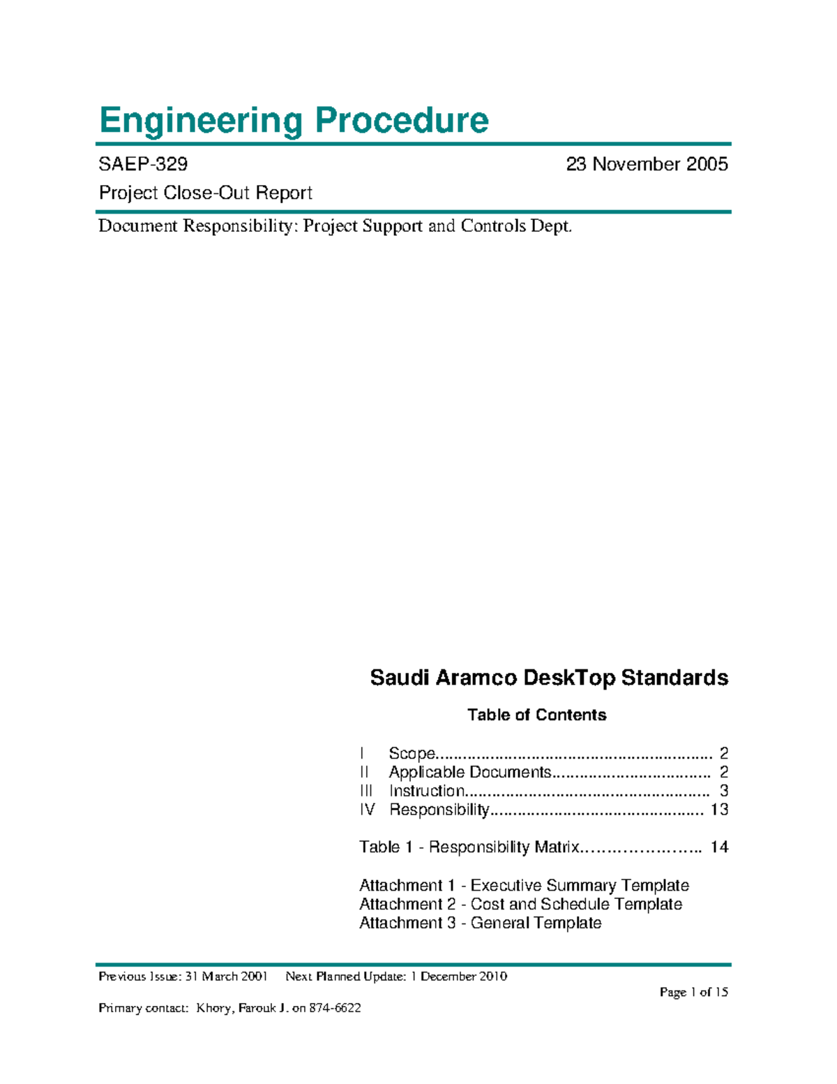 SAEP-329 - Procedure - Previous Issue: 31 March 2001 Next Planned ...