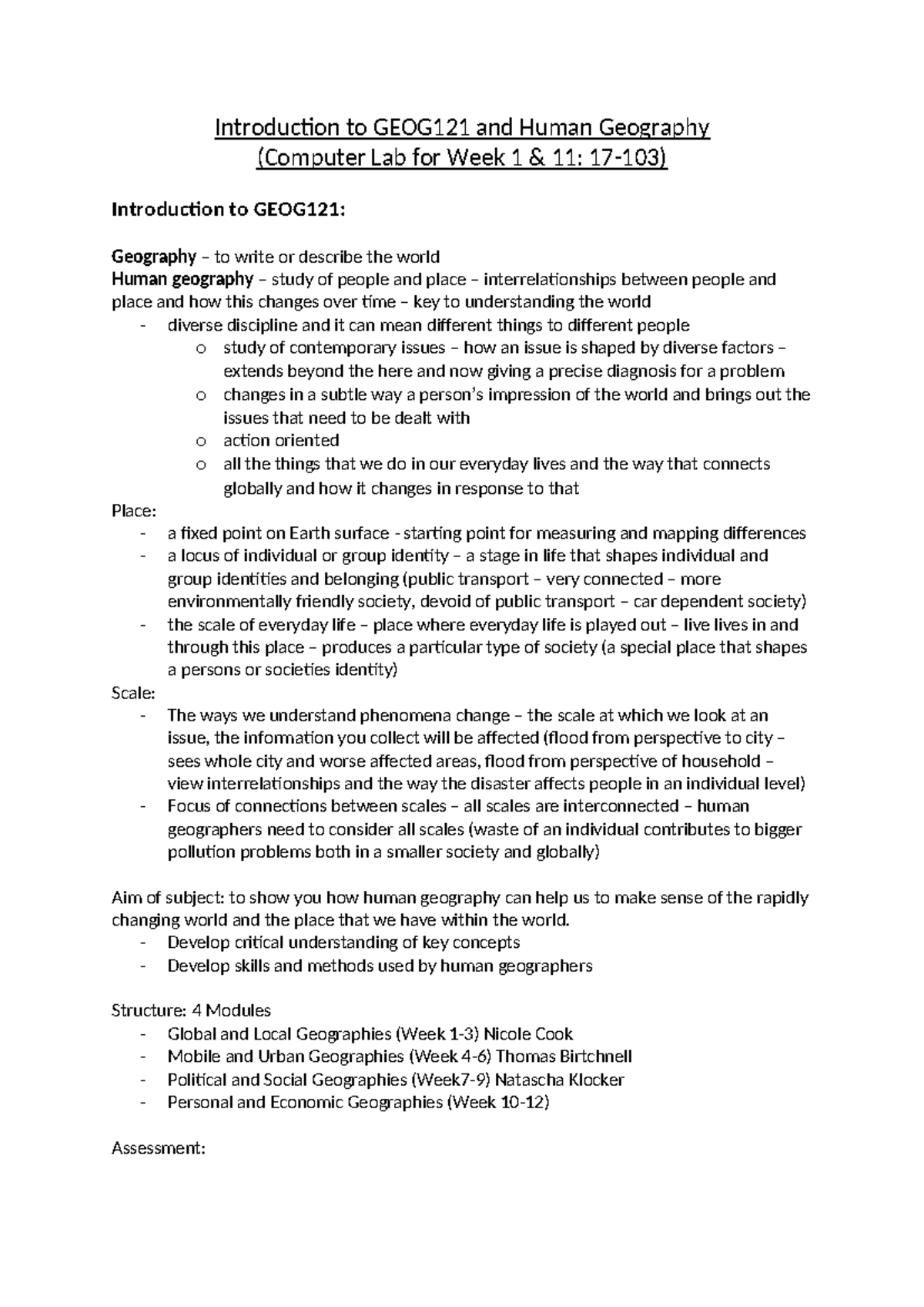 Week 1 - Introduction - Week 1 Lecture Notes introducing the subject ...