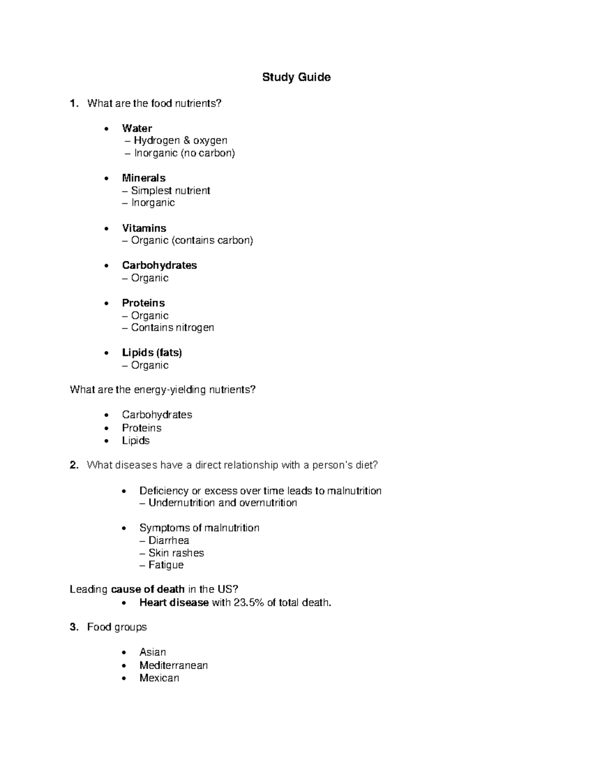 Nutrition Midterm Study Guide 1 - Study Guide What are the food ...