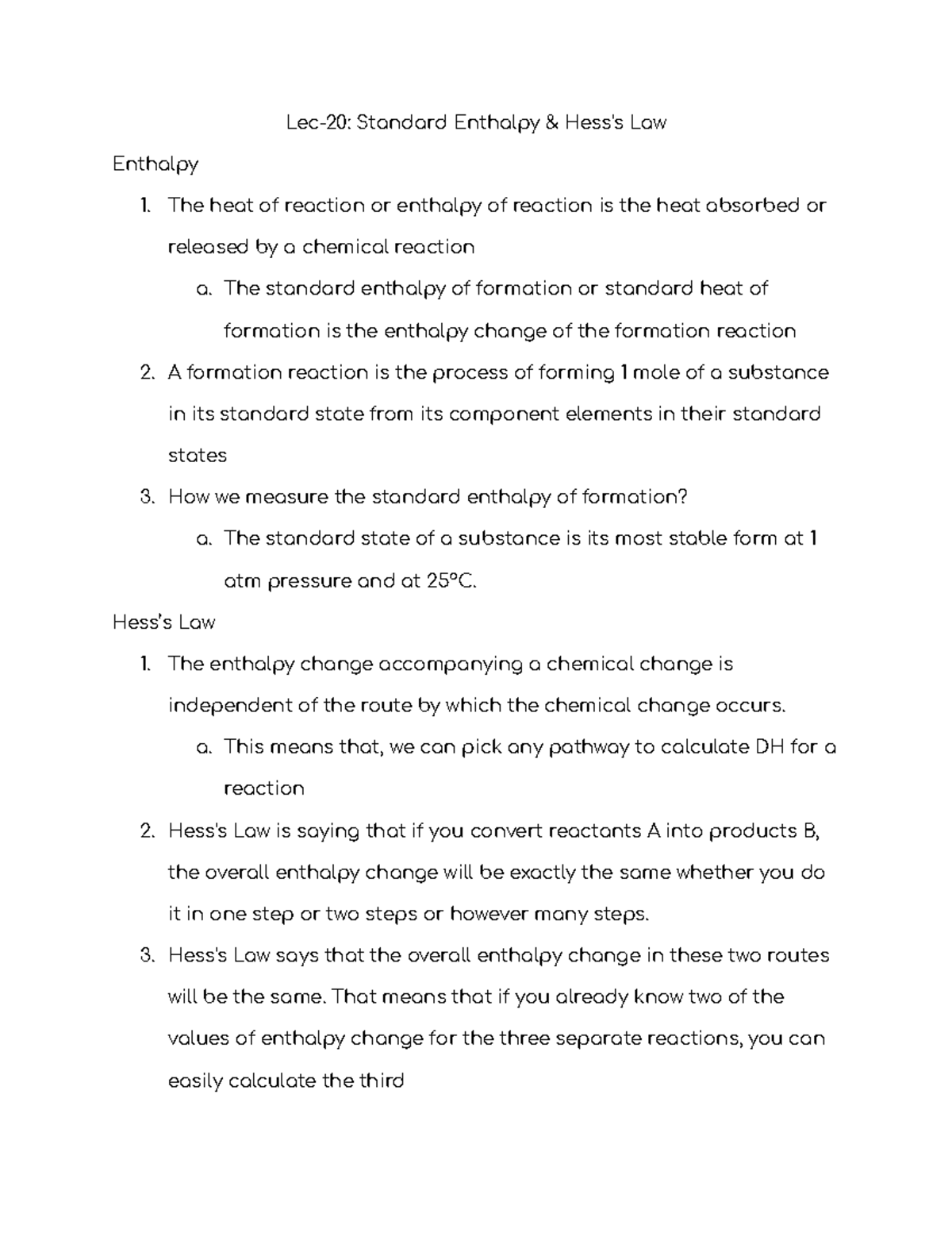 Standard Enthalpy and Hess's Law - Lec-20: Standard Enthalpy & Hess's ...