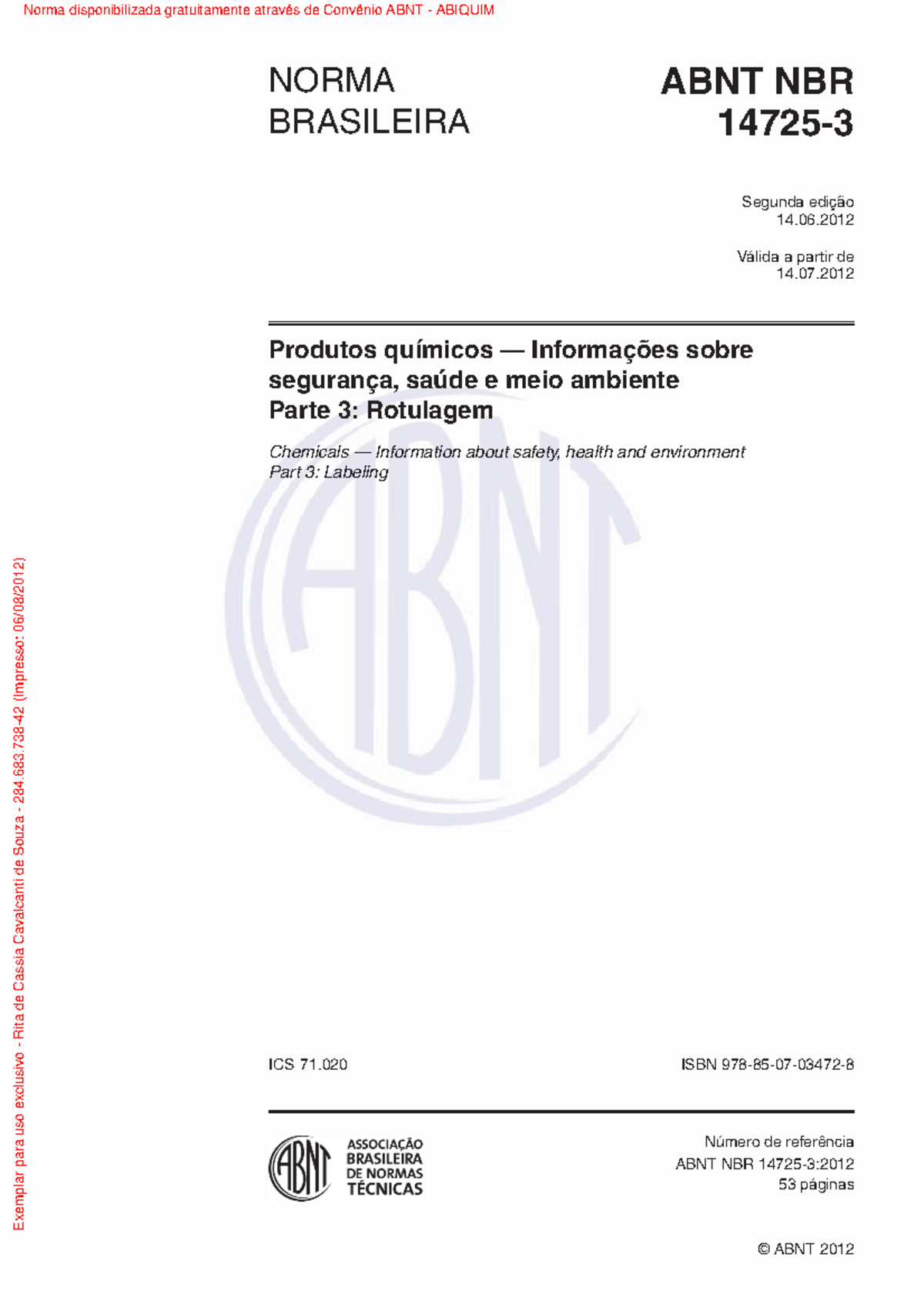 Parte 3 NBR 14725-3-2012 - Válida a partir de edição NORMA ABNT NBR ...