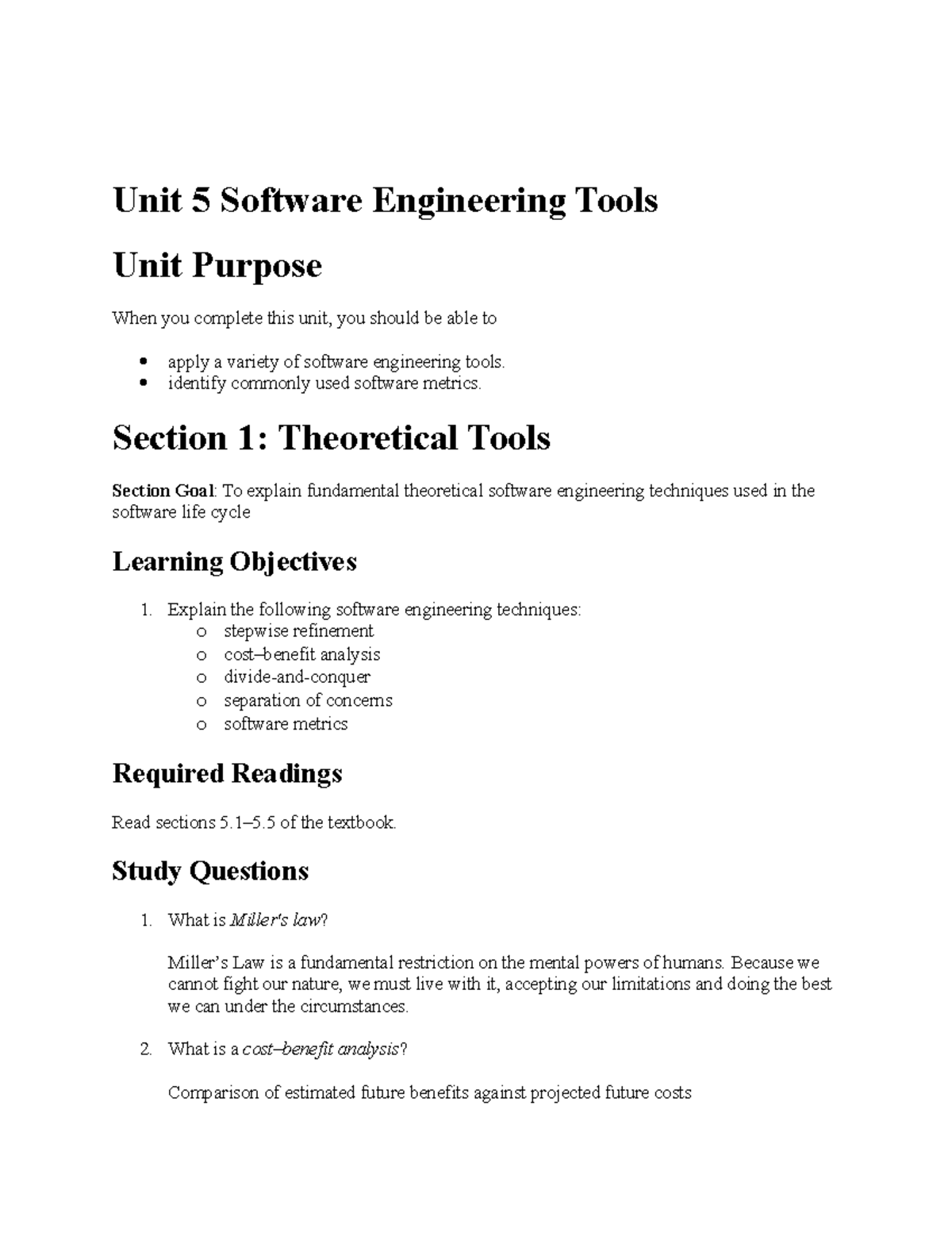 comp 410 Unit 5 notes - Unit 5 Software Engineering Tools Unit Purpose ...