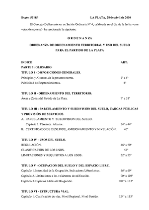 Codigo DE Edificacion Ordenanza 10681 - Expte. 50186 LA PLATA, 14 de abril de 2010 El Concejo ...