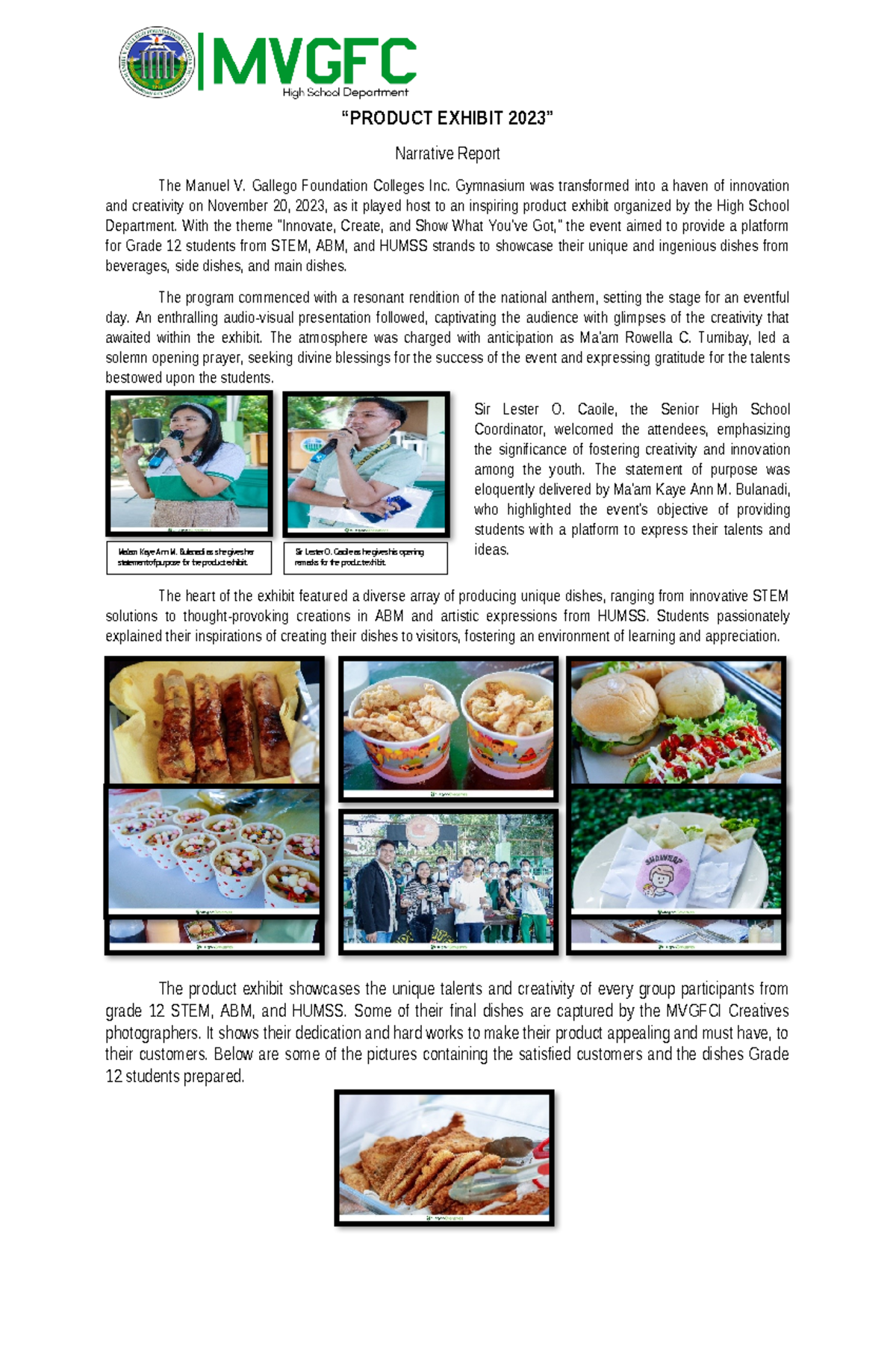 Product Exhibit 2023 Narrative Report - “PRODUCT EXHIBIT 2023 ...