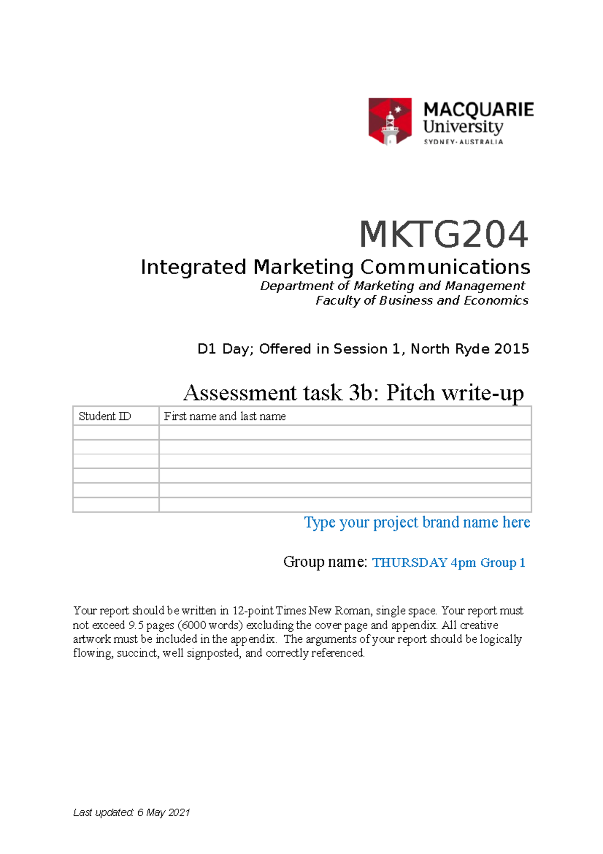 Pitch project template - MKTG Integrated Marketing Communications ...