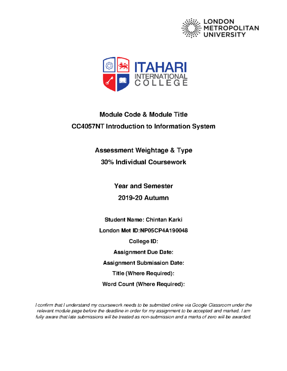 Inbound 6539442285553843470 - Module Code & Module Title CC4057NT Introduction to Information ...