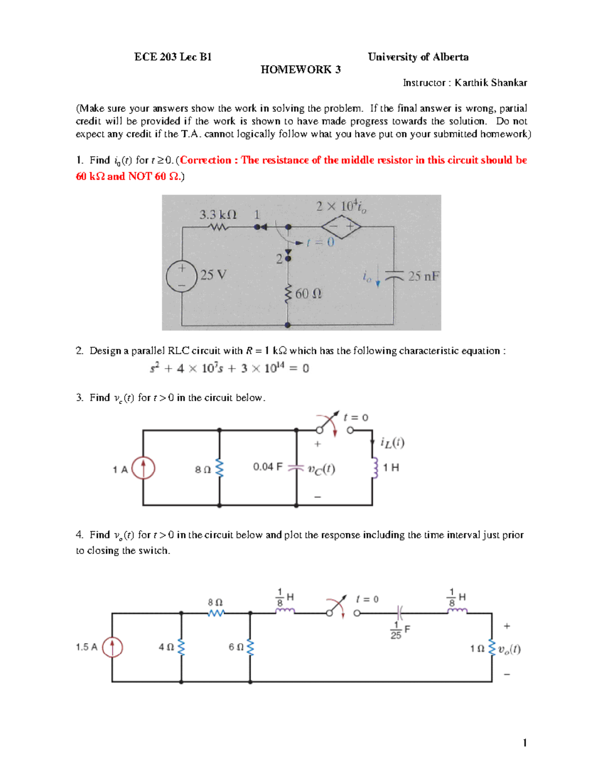 HW#3 - ECE Homework - 1 ECE 203 Lec B1 University of Alberta HOMEWORK 3 ...