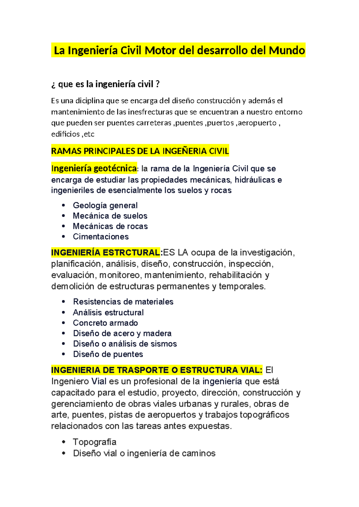 La Ingeniería Civil Motor del desarrollo del Mundo - Resistencias de ...