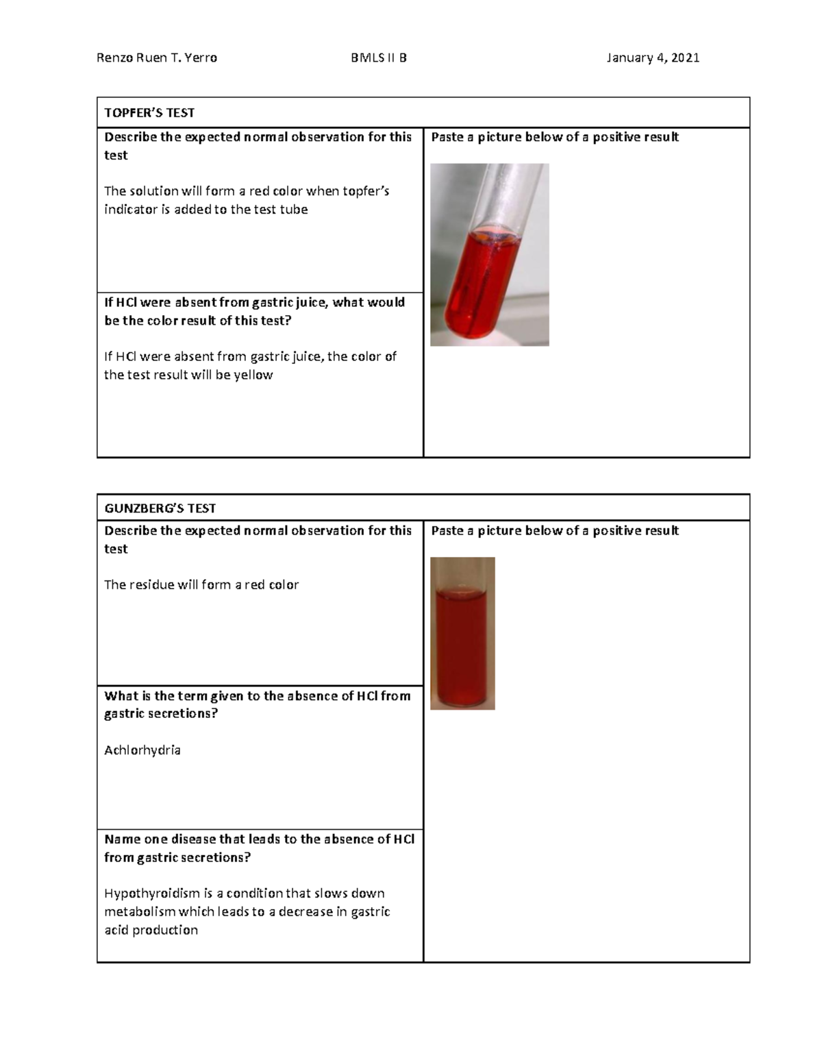 Biochemistry Module 13 Experiment - TOPFER’S TEST Describe the expected ...