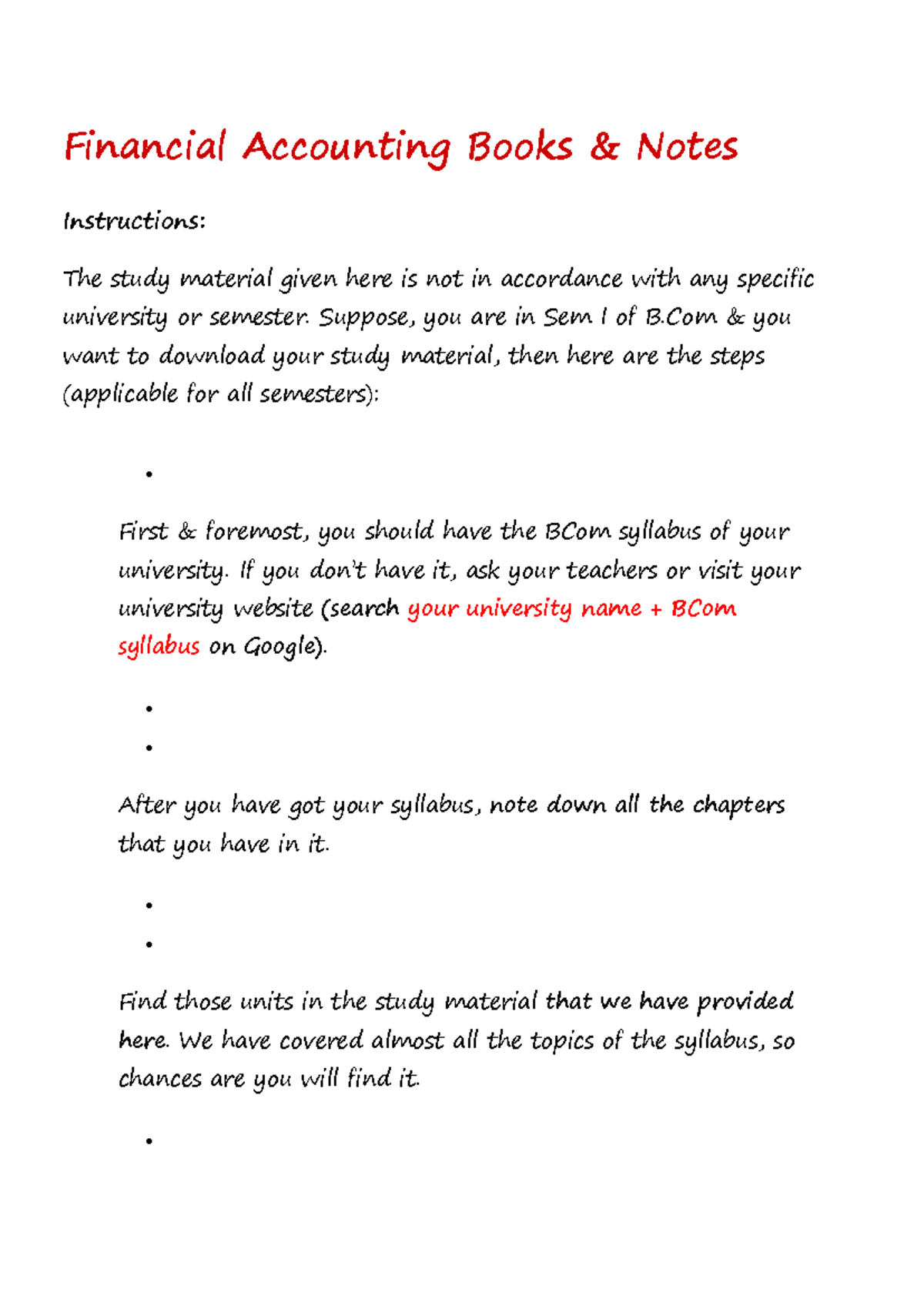 Financial Accounting Books - Suppose, you are in Sem I of B & you want ...