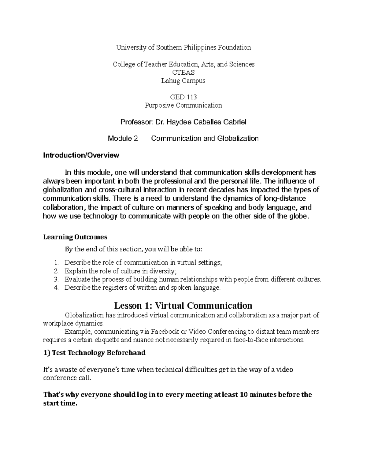 Module 2 Communication and Globalization - University of Southern ...