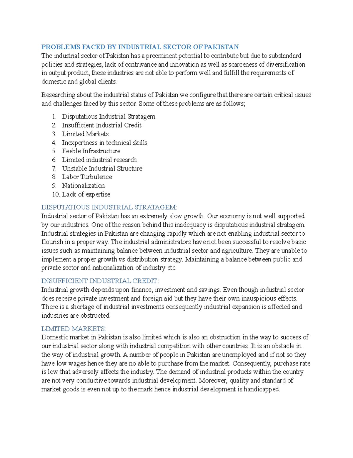 Problems Faced BY Industrial Sector OF Pakistan - PROBLEMS FACED BY ...